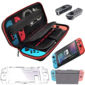 switch accessories carry case for nintendo switch joy con covers transparent switch hard cover9h tempered glass screen protector (red)