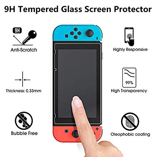 Switch Accessories Carry Case for Nintendo Switch Joy Con Covers Transparent Switch Hard Cover9H Tempered Glass Screen Protector (red)