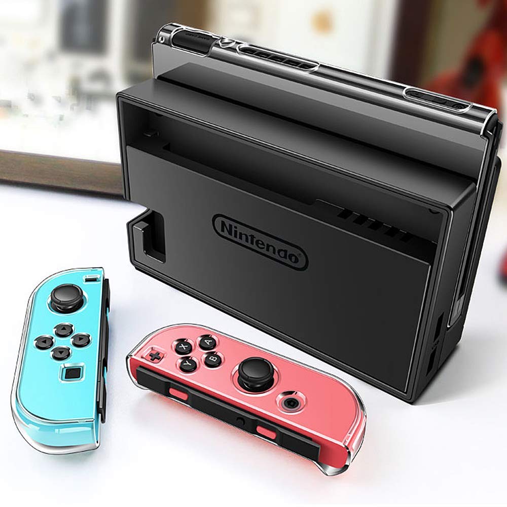 Switch Accessories Carry Case for Nintendo Switch Joy Con Covers Transparent Switch Hard Cover9H Tempered Glass Screen Protector (red)