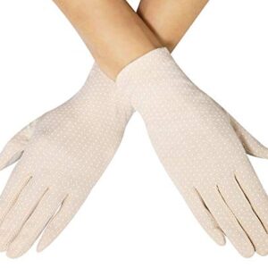 Lovful Womens Sunscreen Gloves UV Sun Lightweight Cotton Touch Screen Driving Gloves,Beige