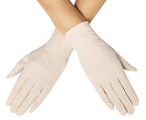 Lovful Womens Sunscreen Gloves UV Sun Lightweight Cotton Touch Screen Driving Gloves,Beige