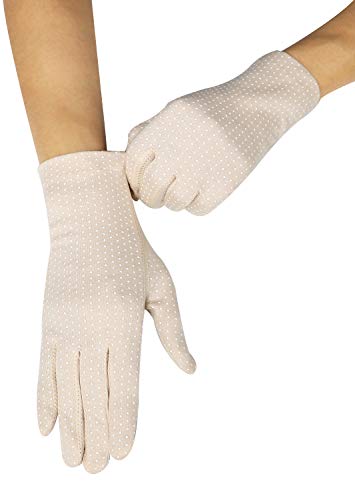 Lovful Womens Sunscreen Gloves UV Sun Lightweight Cotton Touch Screen Driving Gloves,Beige