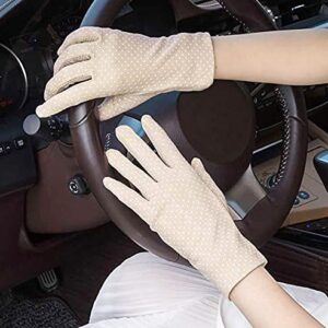 Lovful Womens Sunscreen Gloves UV Sun Lightweight Cotton Touch Screen Driving Gloves,Beige