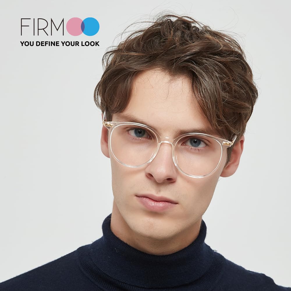 Firmoo Blue Light Blocking Glasses for Women/Men, Oversized Round Clear Computer Glasses Bluelight Blocker Glasses Anti Glare Reduce Eye Strain