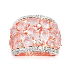 ross-simons 5.95 ct. t.w. rose quartz dome ring with diamonds in rose sterling silver. size 7