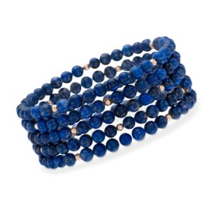 ross-simons blue lapis jewelry set: 5 bead stretch bracelets with 14kt yellow gold