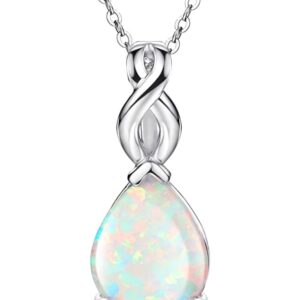 Michooyel 925 Sterling Silver Opal Pendant Necklace Teardrop Birthstone Infinity Necklace for Women 18"