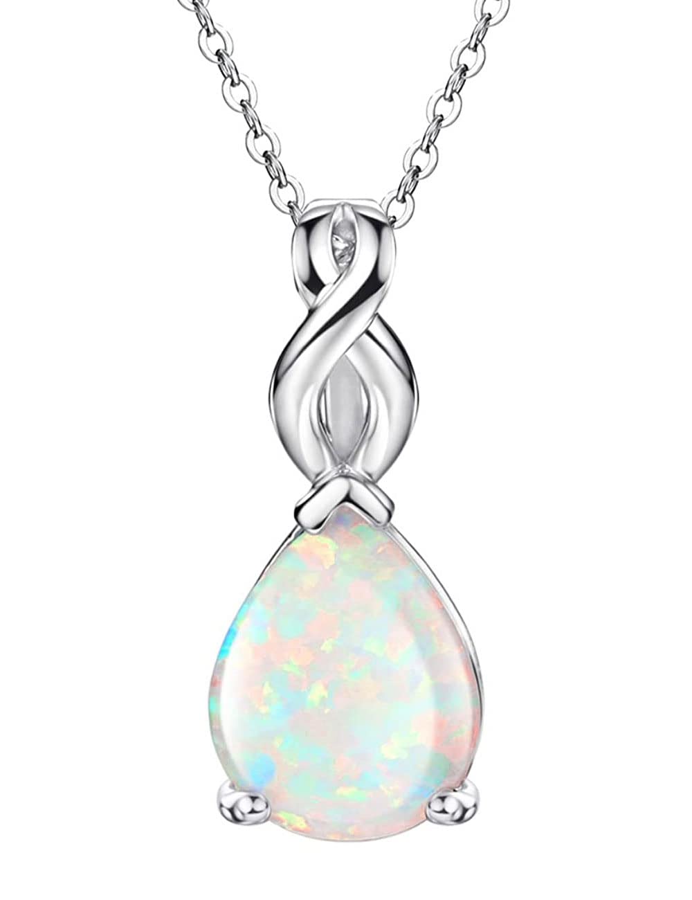 Michooyel 925 Sterling Silver Opal Pendant Necklace Teardrop Birthstone Infinity Necklace for Women 18"