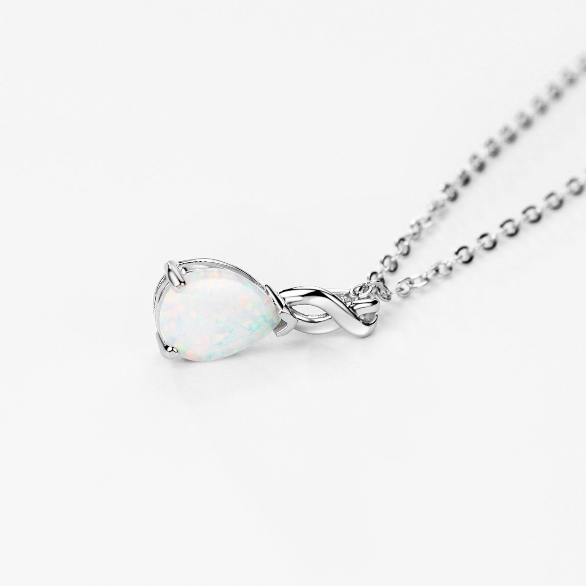 Michooyel 925 Sterling Silver Opal Pendant Necklace Teardrop Birthstone Infinity Necklace for Women 18"