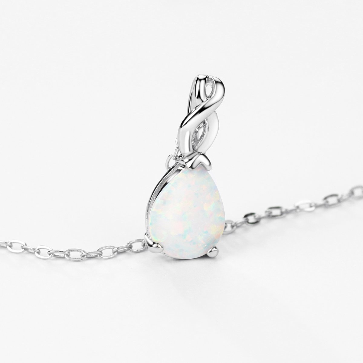 Michooyel 925 Sterling Silver Opal Pendant Necklace Teardrop Birthstone Infinity Necklace for Women 18"