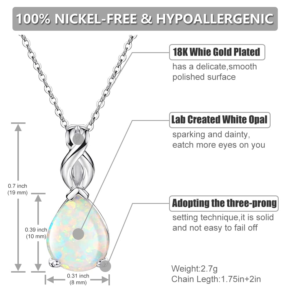 Michooyel 925 Sterling Silver Opal Pendant Necklace Teardrop Birthstone Infinity Necklace for Women 18"