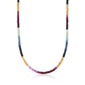 ross-simons 50.00 ct. t.w. multicolored sapphire bead necklace in sterling silver. 17 inches