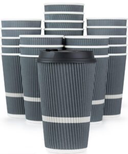 glowcoast disposable coffee cups with lids - 16 oz to go coffee cup (70 pack). large travel cups hold shape with hot and cold drinks, no leaks! insulated ripple cups protect hands, no sleeves needed!