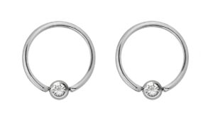 forbidden body jewelry pair of 16g 10mm every-day surgical steel clear jeweled captive bead ring body piercing hoops