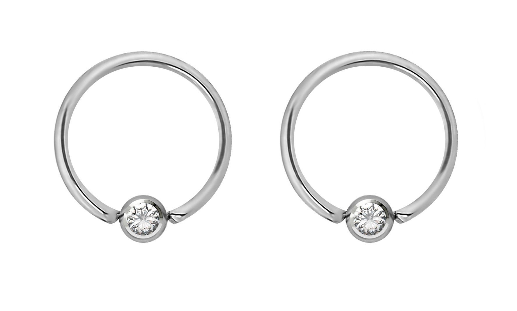 Forbidden Body Jewelry Pair of 16g 10mm Every-Day Surgical Steel Clear Jeweled Captive Bead Ring Body Piercing Hoops