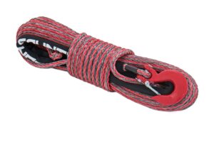 rough country 3/8" red synthetic winch rope with clevis hook | 85 ft - rs116