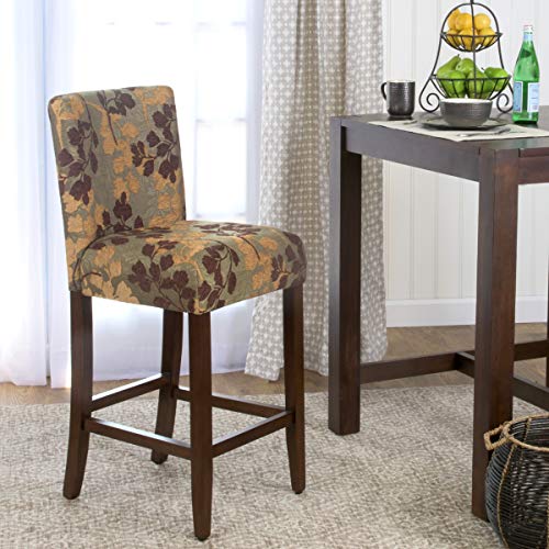 HomePop Upholstered Counter Height Barstool, 24-inch, Brown and Sage Chenille