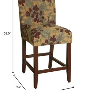 HomePop Upholstered Counter Height Barstool, 24-inch, Brown and Sage Chenille