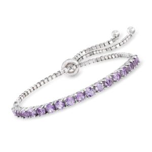 ross-simons 4.20 ct. t.w. amethyst bolo bracelet in sterling silver