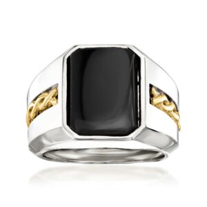 ross-simons men's black onyx ring in sterling silver and 14kt yellow gold. size 10