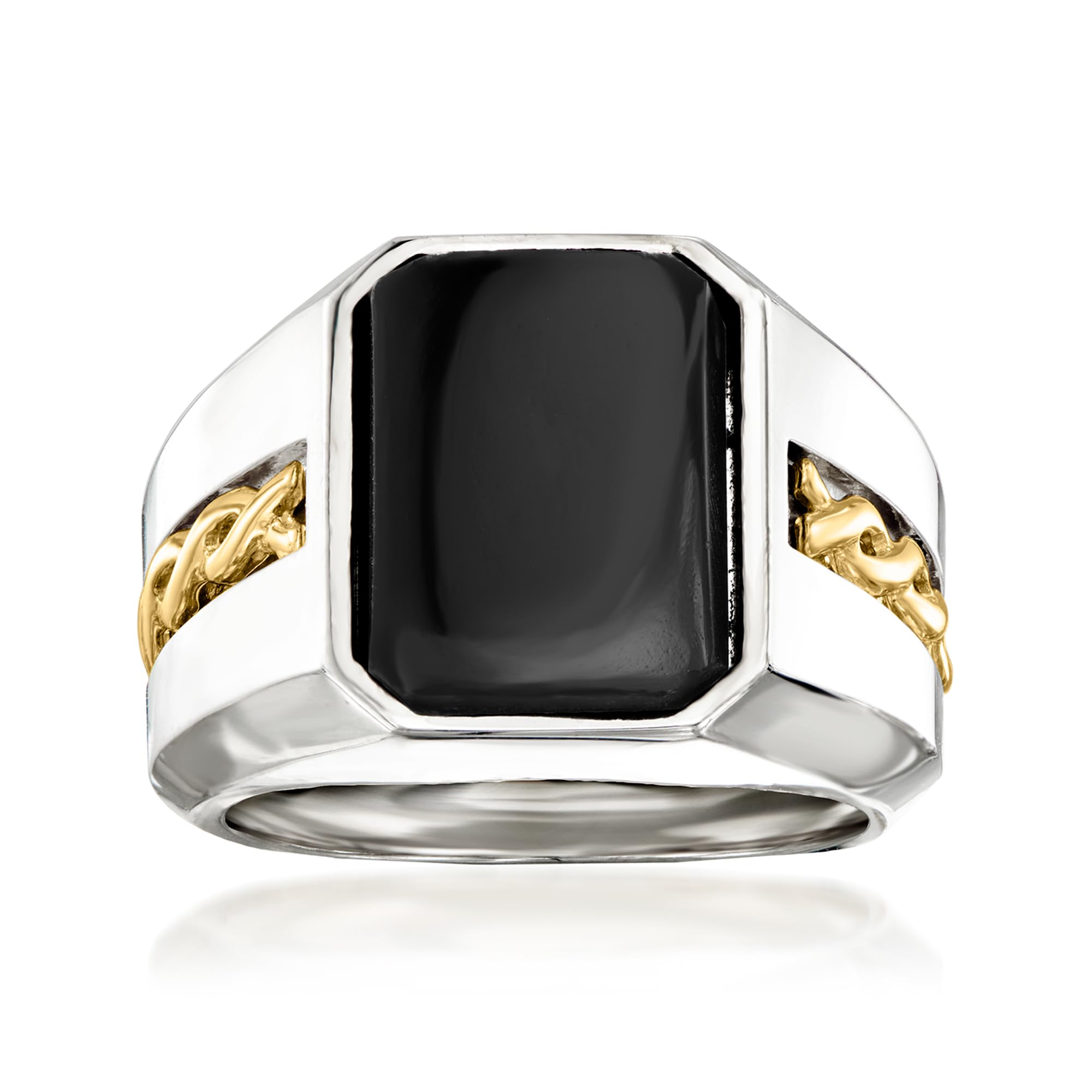 Ross-Simons Men's Black Onyx Ring in Sterling Silver and 14kt Yellow Gold. Size 10