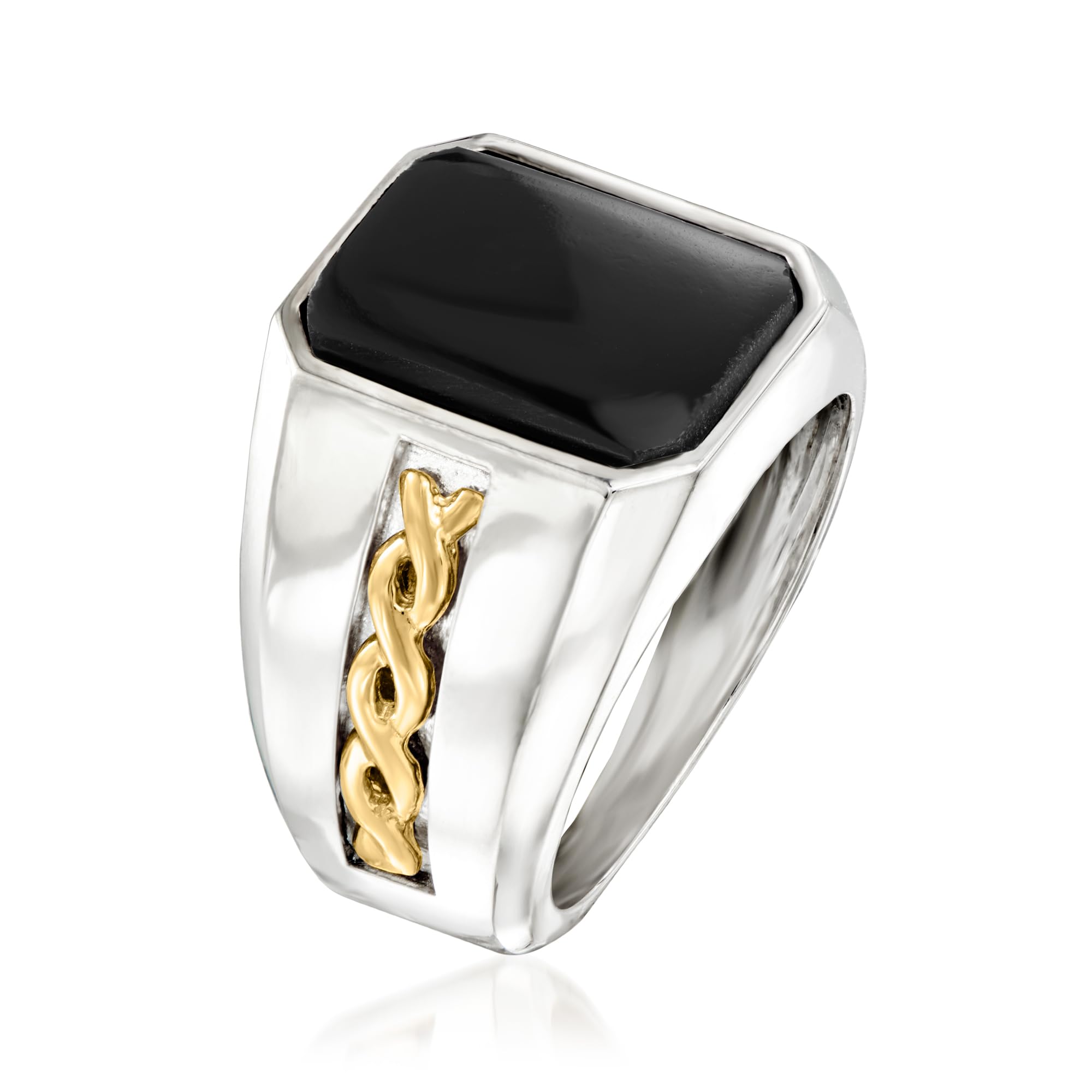 Ross-Simons Men's Black Onyx Ring in Sterling Silver and 14kt Yellow Gold. Size 10