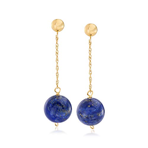 Ross-Simons 10mm Lapis Bead Drop Earrings in 14kt Yellow Gold