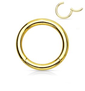 forbidden body jewelry 316l surgical steel hinged seamless nose rings hoop 14 gauge (14g), diameter 8mm, gold tone.