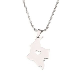 silver color map of colombia pendant necklaces for women colombian jewelry