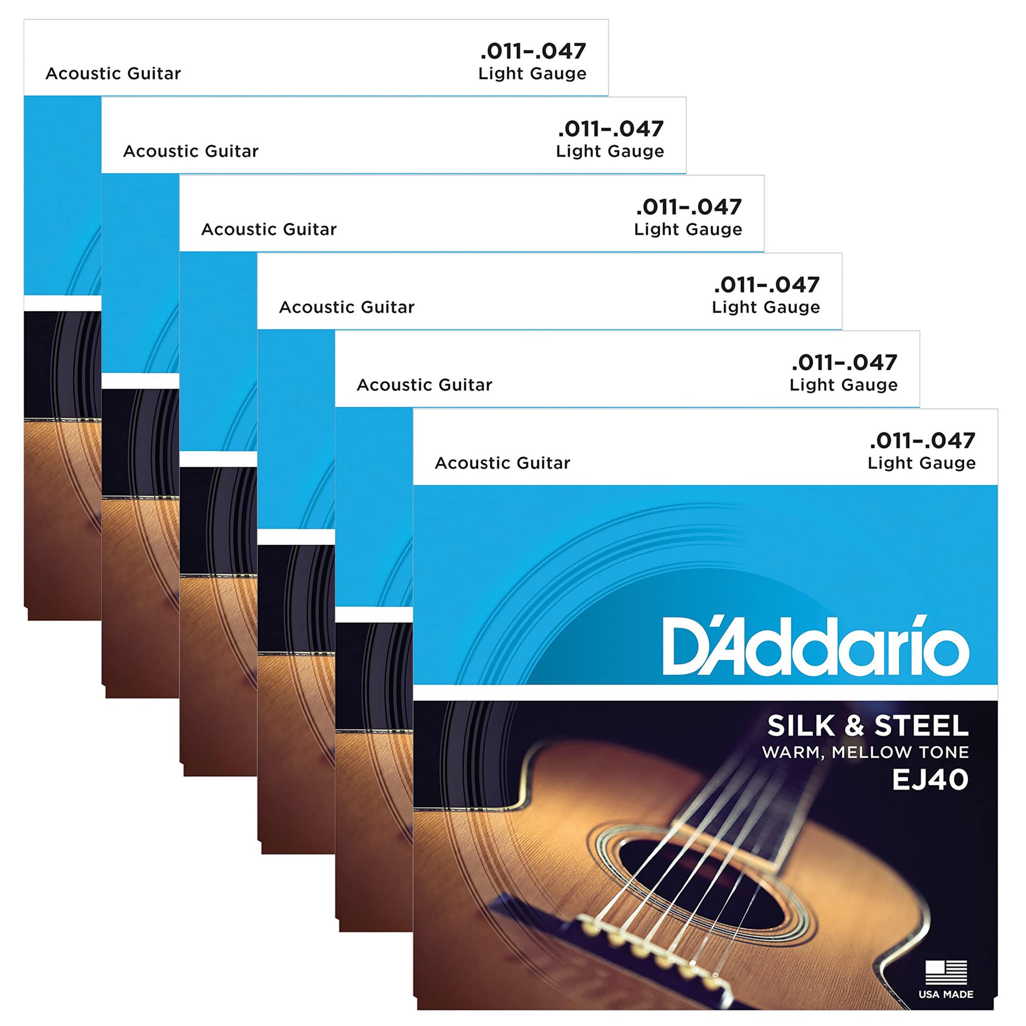 D'Addario EJ40 Silk & Steel Folk 11-47 (6 Pack Bundle)