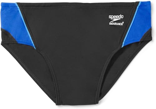 Speedo Men's Swimsuit Brief Endurance+ Splice Team Colors Black/Blue Spark, 38