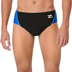 Speedo Men's Swimsuit Brief Endurance+ Splice Team Colors Black/Blue Spark, 38