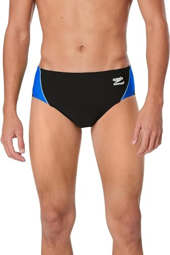 Speedo Men's Swimsuit Brief Endurance+ Splice Team Colors Black/Blue Spark, 38