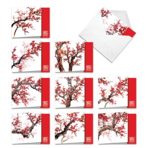 the best card company - 10 lunar new year cards (4 x 5.12 inch) - assorted notecards with envelopes, colorful bulk boxed set - cheers and cherries amq5072cng-b1x10