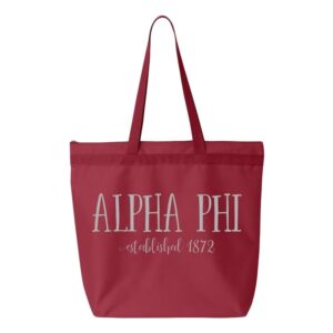 alpha phi established tote bag maroon