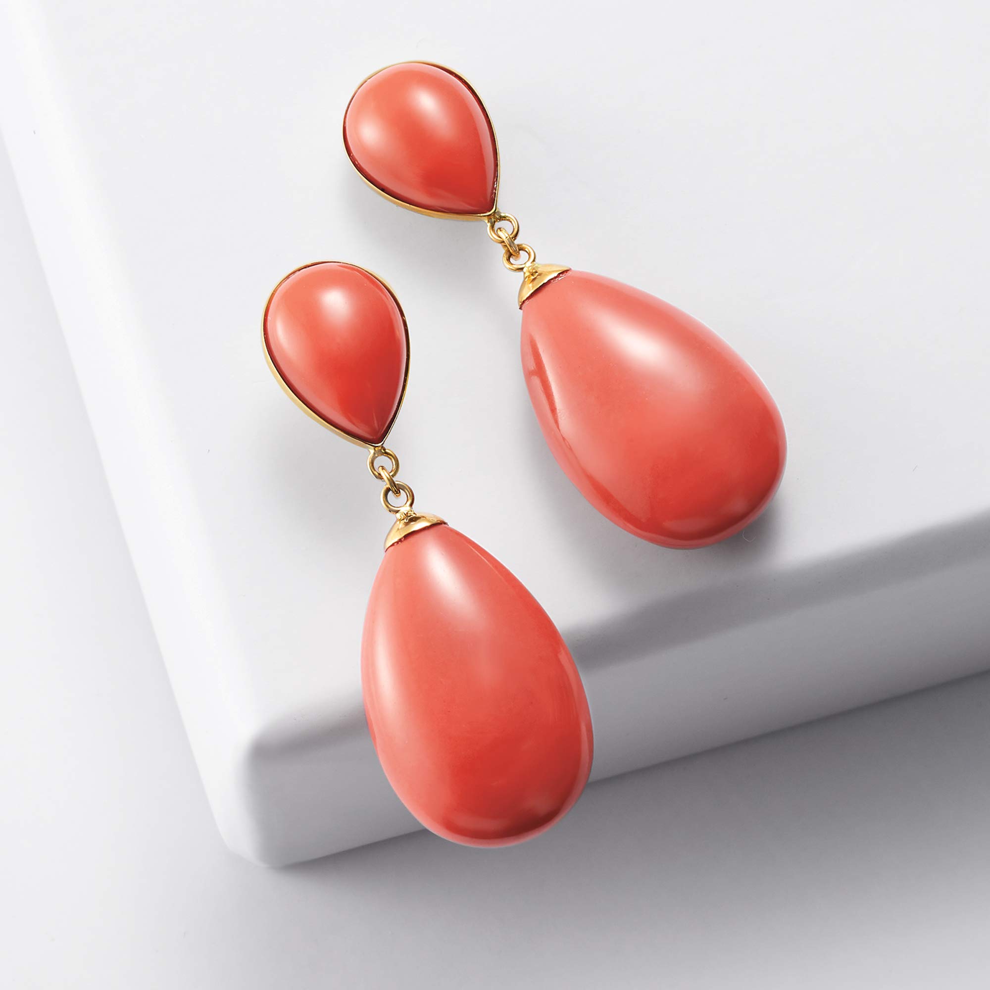 Ross-Simons Coral Drop Earrings in 14kt Yellow Gold