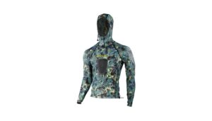 tilos camouflage 5.5oz spearfishing upf 50+ rash guard w/hood … (padded green camo, large)