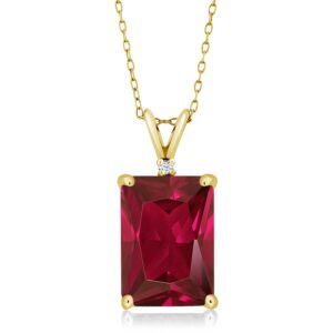 gem stone king 18k yellow gold plated silver red created ruby pendant necklace for women (5.02 cttw, gemstone july birthstone, emerald cut 14x10mm, with 18 inch silver chain)