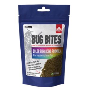 fluval bug bites color enhancing fish food for tropical fish, granules for medium to large sized fish, 4.4 oz.