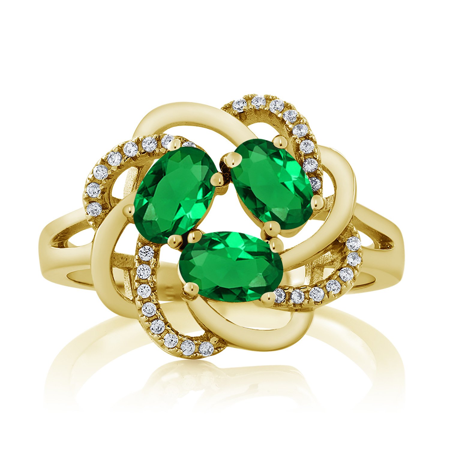 Gem Stone King 18K Yellow Gold Plated Silver Green Nano Emerald Ring For Women (1.57 Cttw, Oval 6X4MM, Gemstone May Birthstone, Available In Size 5, 6, 7, 8, 9)