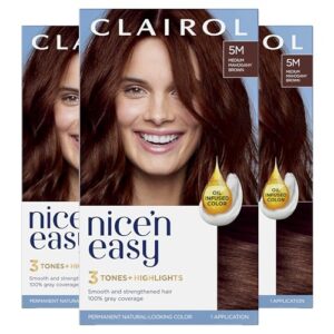 clairol nice'n easy permanent hair dye, 5m medium mahogany brown hair color, 6.26 fl oz (pack of 3)