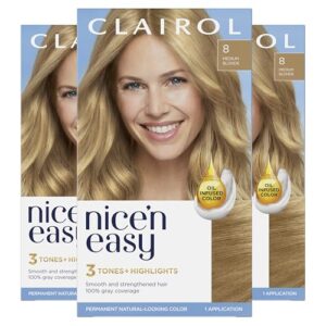 clairol nice'n easy permanent hair dye, 8 medium blonde hair color, pack of 3