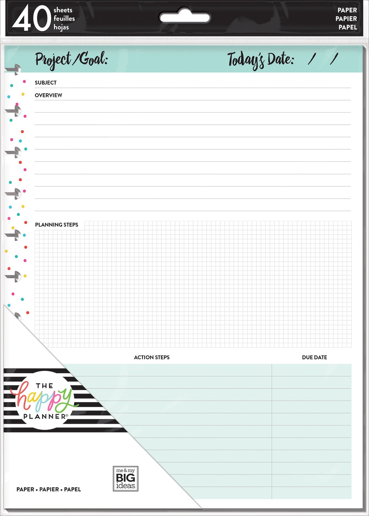 Me & My Big Ideas Happy Planner Big Full Sheet Fill Paper 40/Pkg-Project,