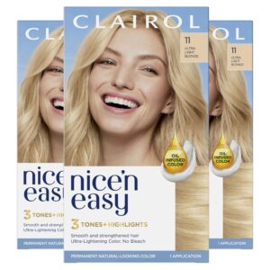 clairol nice'n easy permanent hair dye, 11 ultra light blonde hair color, pack of 3