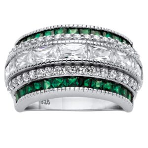 palmbeach platinum-plated sterling silver emerald cut cubic zirconia and simulated princess green emerald or blue sapphire anniversary ring size 8