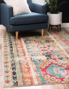 unique loom sedona collection distressed, southwester, over-dyed, vintage area rug, 8' 0" x 10' 0", blue/beige