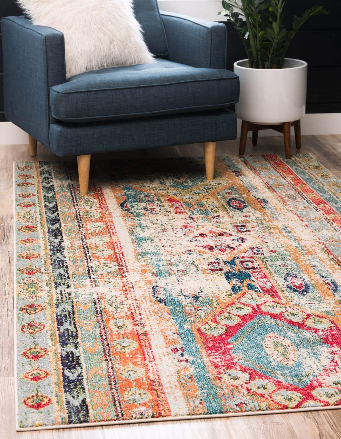 Unique Loom Sedona Collection Distressed, Southwester, Over-Dyed, Vintage Area Rug, 8' 0" x 10' 0", Blue/Beige