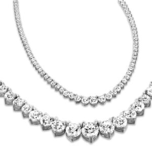 houston diamond district 20 carat round 14k white gold 17 "graduate diamond tennis riviera necklace (h-i color, i1 clarity) graduating premium collection 3 prong