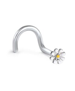 316l surgical steel, rhodium plated brass right nostril screw nose ring daisy flower 20g