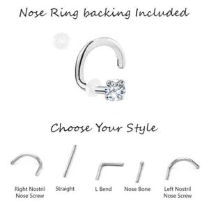 316L Surgical Steel, Rhodium Plated Brass Right Nostril Screw Nose Ring Daisy Flower 20G